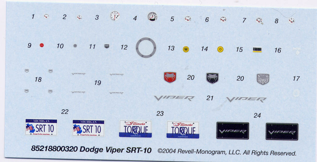 Photo: Dodge Viper SRT 10 Decals | REVELL Dodge Viper SRT-10 #85-2188 ...