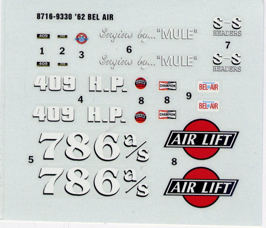 Photo: 1962 Chevrolet Bel Air 409 Decals | AMT 1962 Chevrolet Bel Air ...
