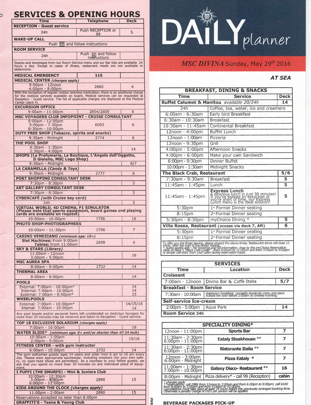 Msc Divina Daily Program 2019 Online | varsana.com