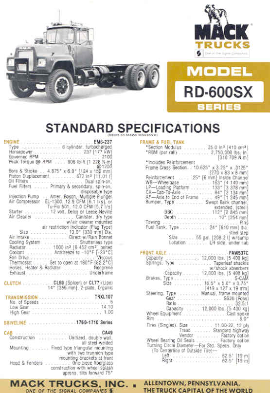 Photo: Mack RD600SX Spec 01 | Mack RD-spec sheets album | Dutch Model Truck Club | Fotki.com ...