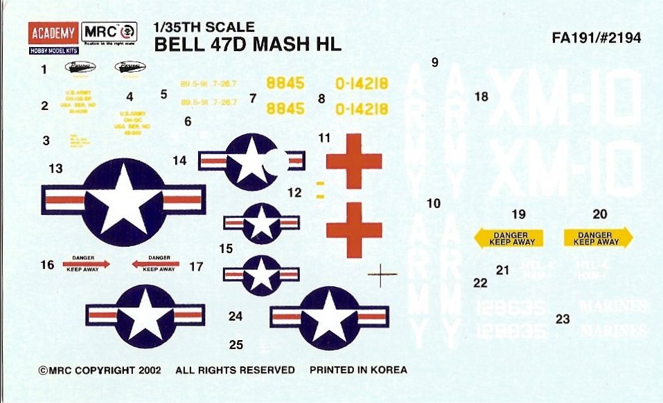 Photo: Decal | ACADEMY Bell 47D MASH HL 1/35 scale #FA191/#2194 album ...