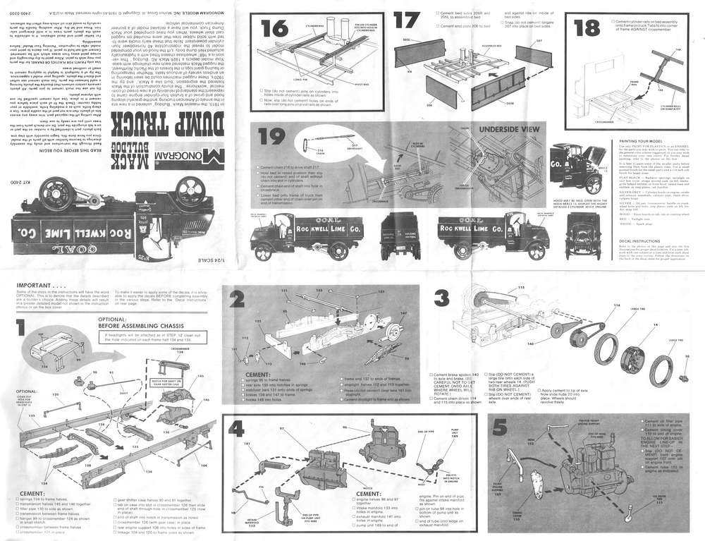 Photo: 1926 MACK BULLDOG DUMP TRUCK MONOGRAM Instructions sheet side 1 ...