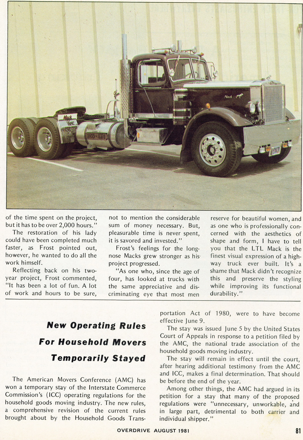 Photo: August 1981 Restoring Long Nose Mack 4 | 08 Overdrive Magazine ...