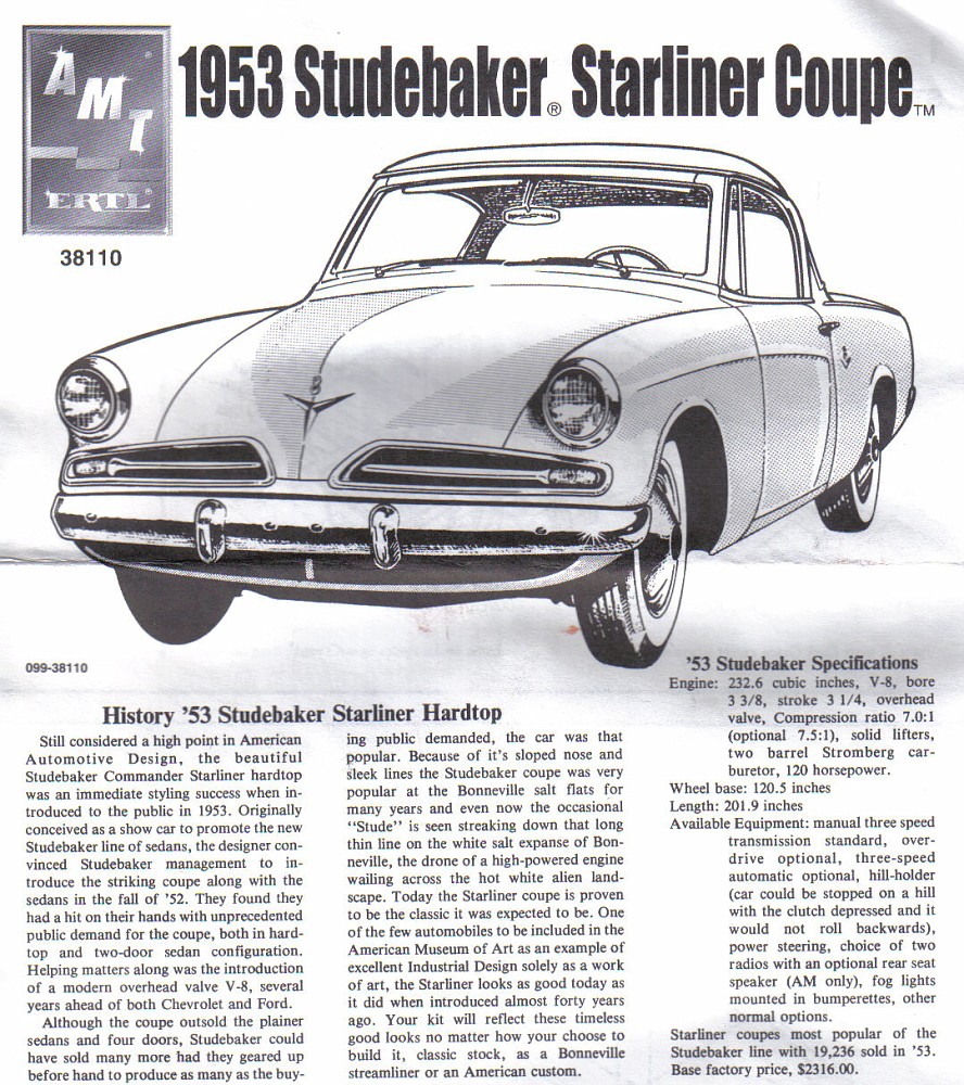 Photo: 4 | AMT 1953 Studebaker Starliner Coupe #38110 album | DRASTIC ...