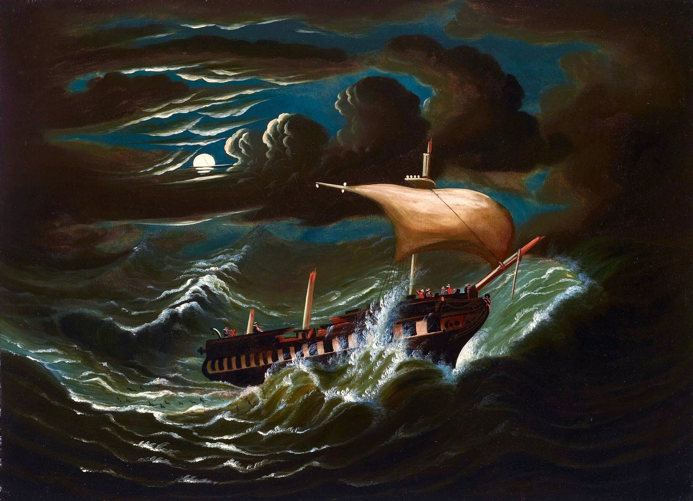 Photo: Storm Tossed Frigate in Moonlight (undated) | Thomas Chambers ...