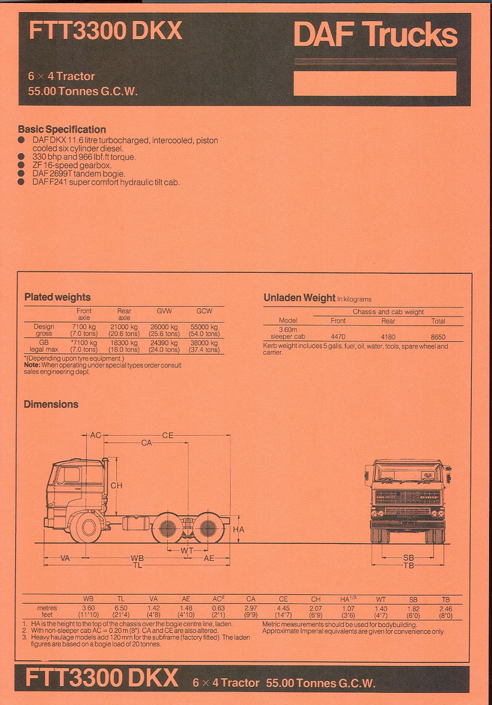 DAF 2300 to 3300 FA-FT Specsheets album | Dutch Model Truck Club ...