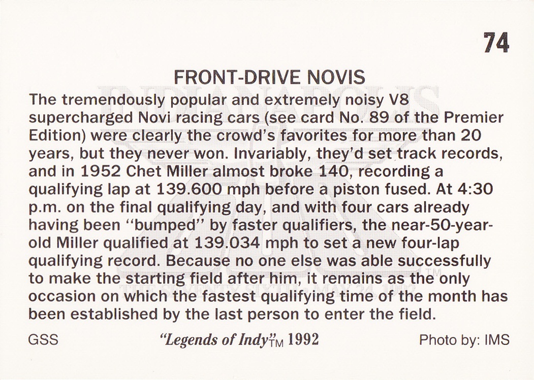 Photo: 1992 Legends of Indy #074 (2) | 1992 Legends of Indy album ...